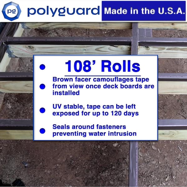 POLYGUARD Rot Shield Plus Self-Adhesive Joist and Deck Flashing Tape, 4 ...