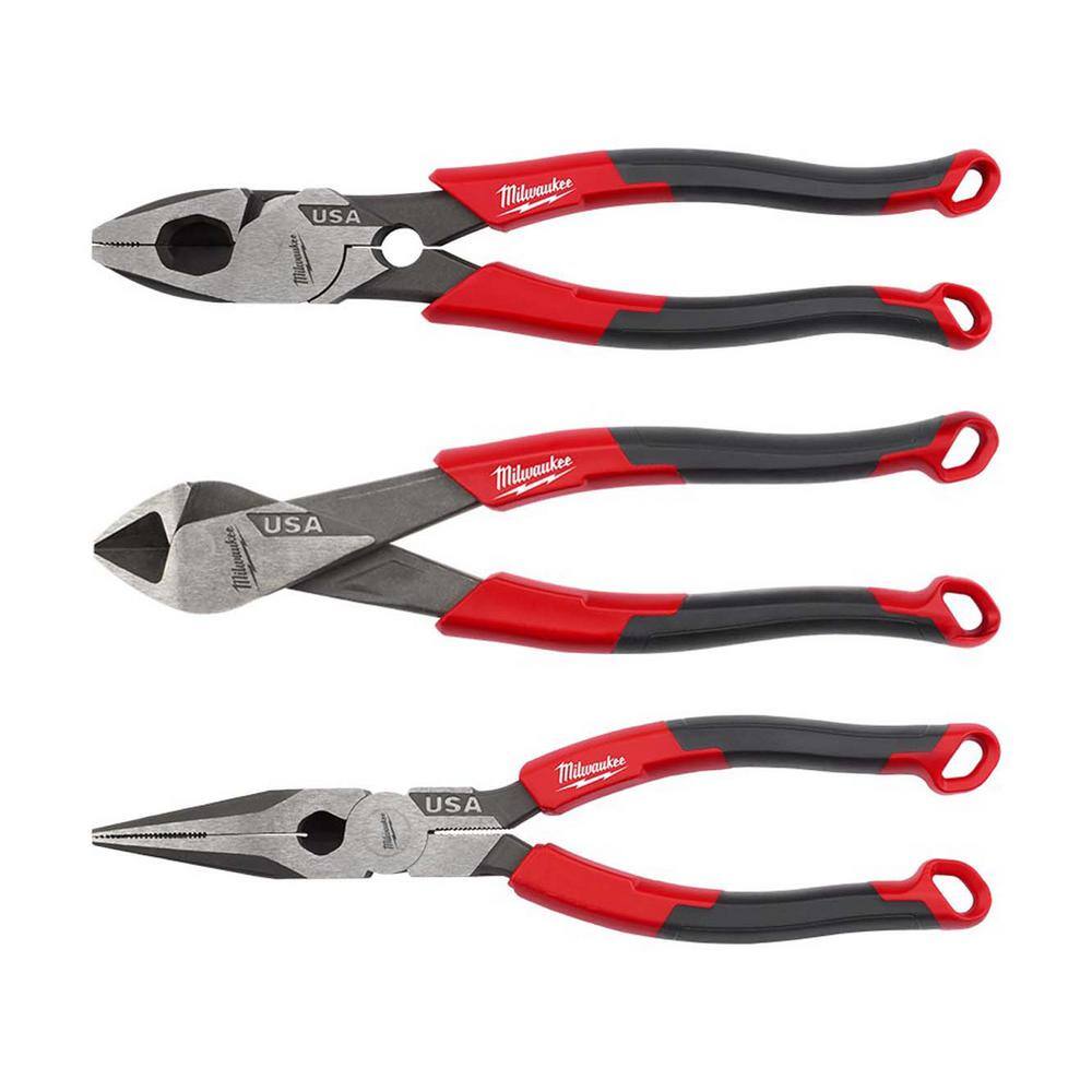 Milwaukee Linesman Plier Comfort Grip/Thread Cleaner & 8 in. Long Nose ...