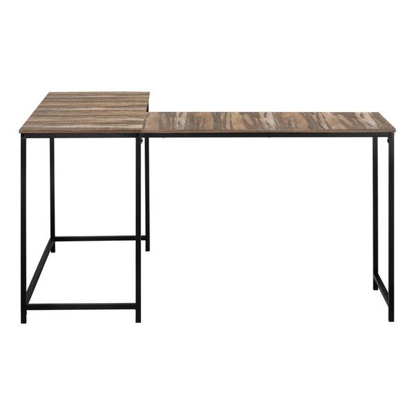 58 in. L X 44 in. W Brown Reclaimed Wood Look Black L Shaped Computer Desk Corner Metal Base Large Desk HD7391 The Home Depot