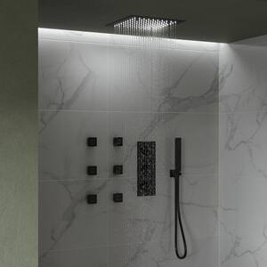 EVERSTEIN 5-Spray Square Dual Ceiling Mount Shower Heads, Fixed and Handheld Shower Head with 12 ...