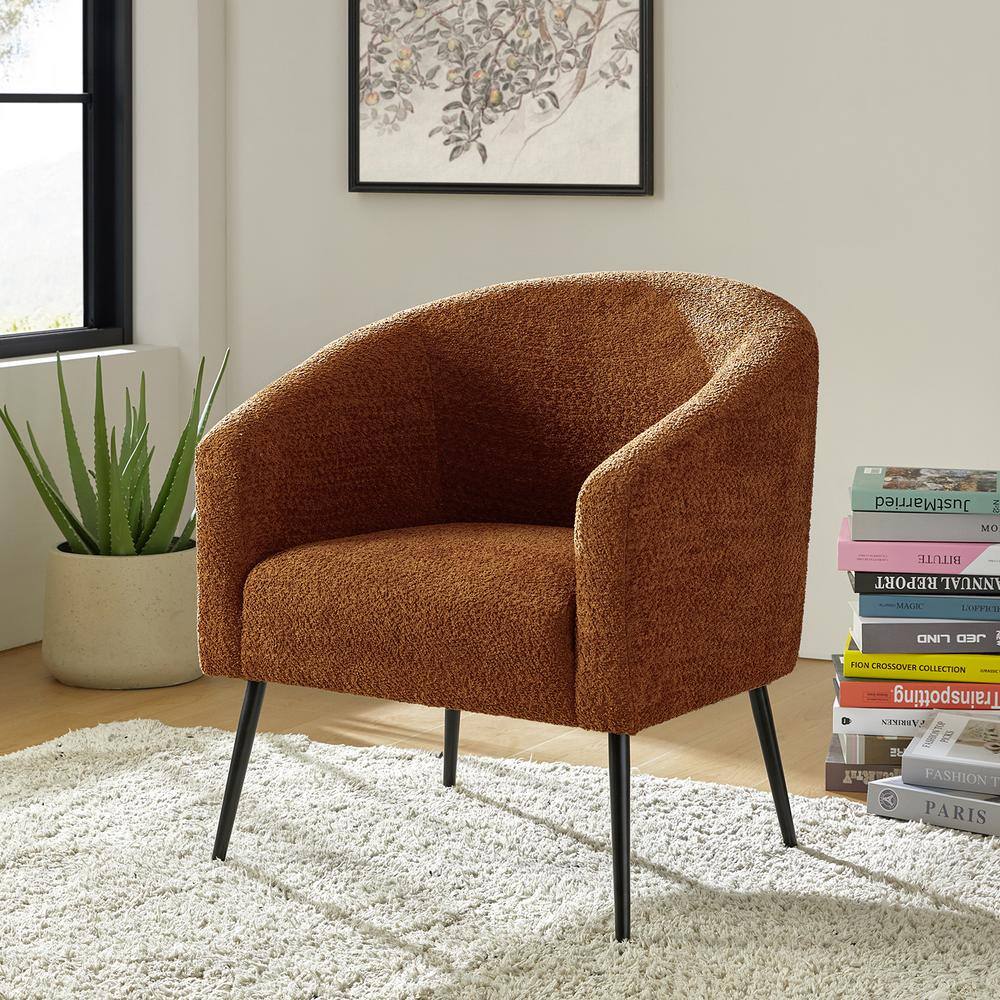 JAYDEN CREATION Gideon Rust Modern Boucle Armchair with Metal Legs ...