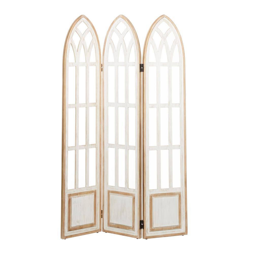 Litton Lane 6 ft. White 3-Panel Hinged Foldable Arched Partition Room ...