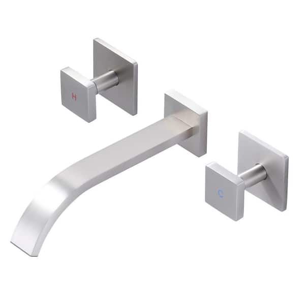 ALEASHA Double Handle Wall Mounted Waterfall Bathroom Faucet in Brushed ...