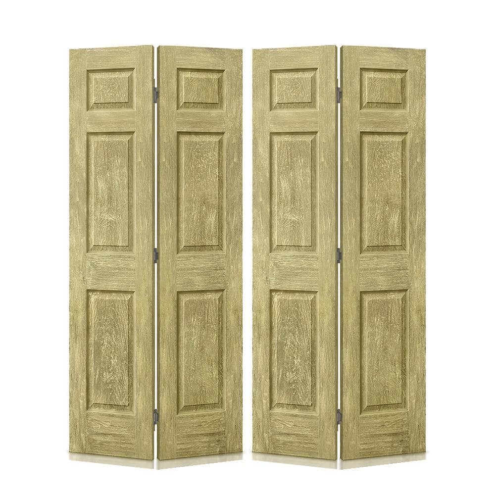 CALHOME 60 in. x 80 in. Antique Gold Stain 6 Panel MDF Composite Bi ...