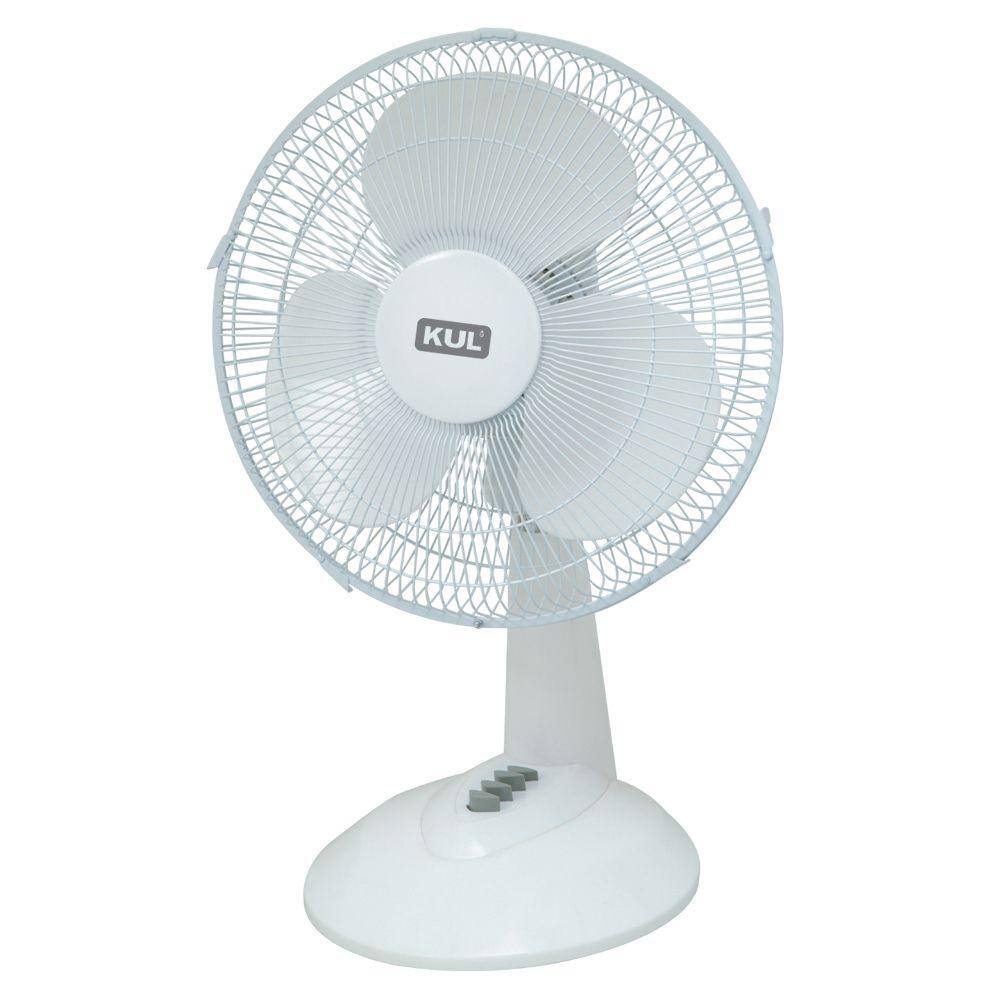 KUL 16 in. 3-Speeds Oscillating Personal Table Fan in White with ...