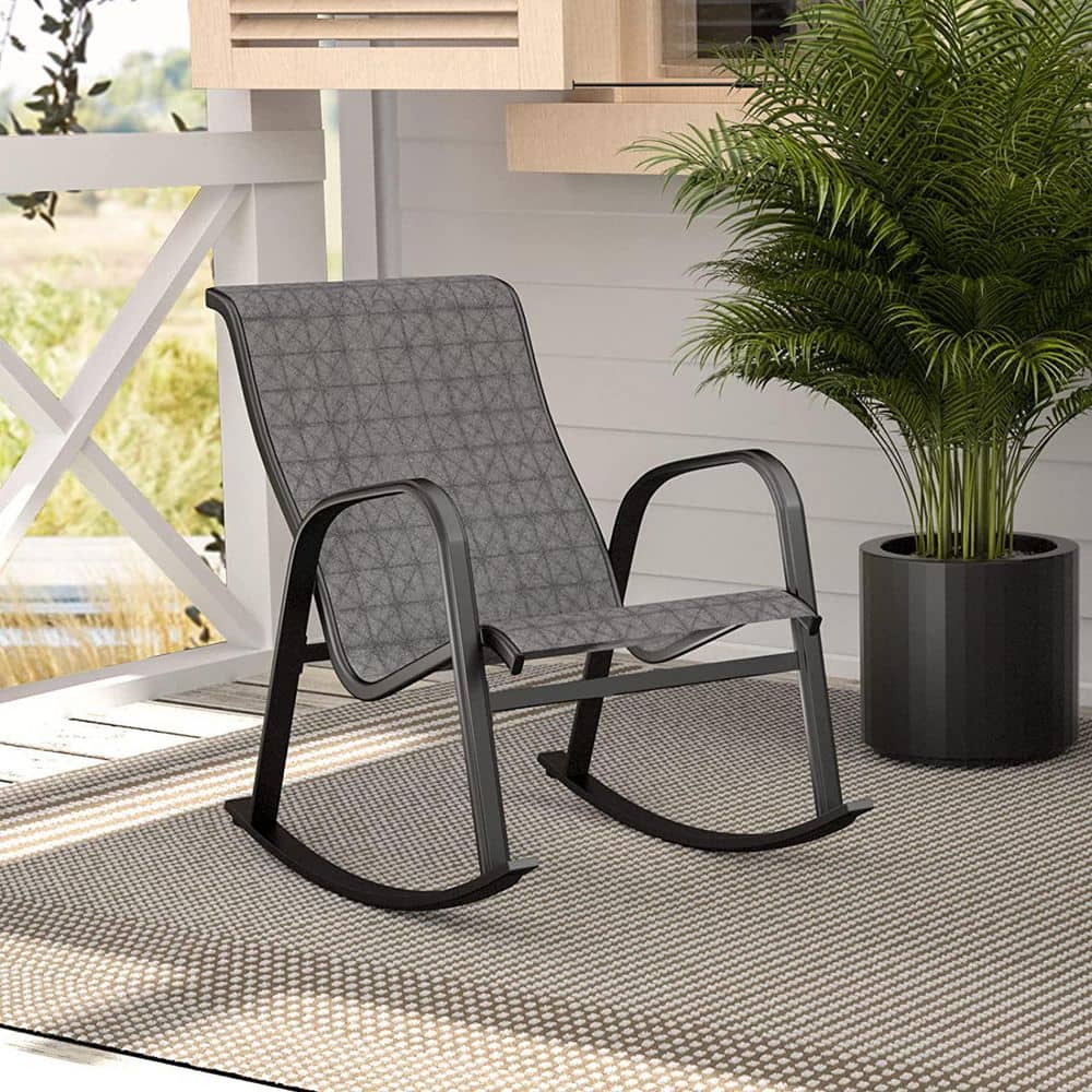 Upland Gray Metal Outdoor Rocking Chair, Steel Rocker Seating Outside ...