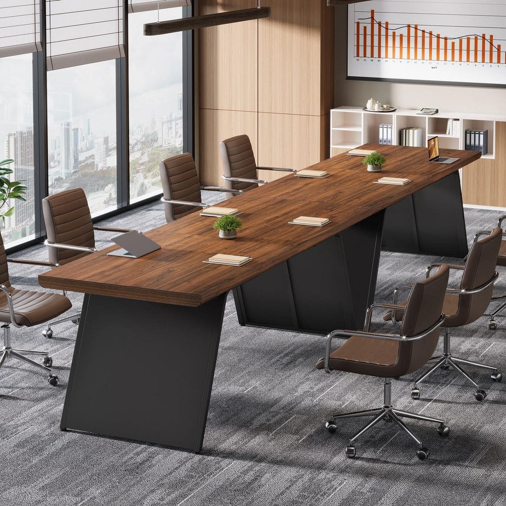 BYBLIGHT Moroni 78.7 in. Rectangle Brown Wood Conference Table ...