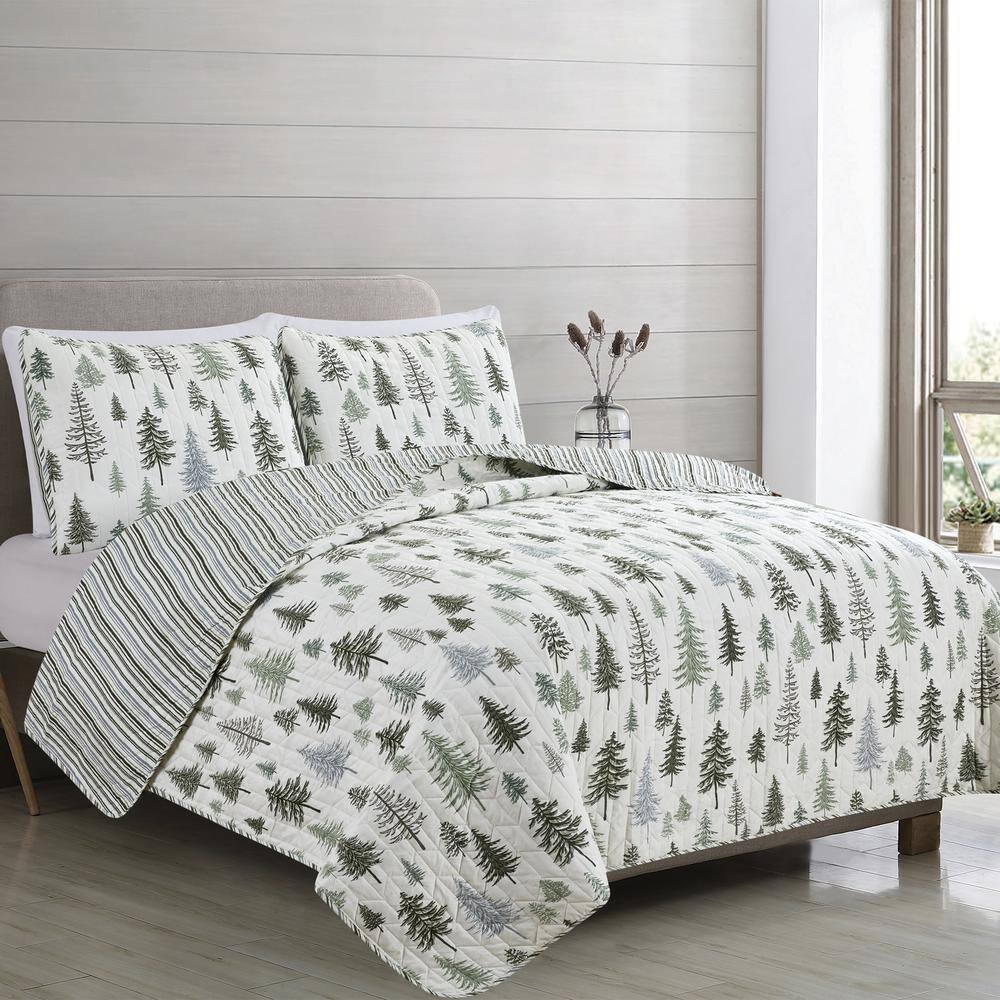 FRESHFOLDS 2-Piece Green Reversible Forest Themed Twin Microfiber Quilt ...