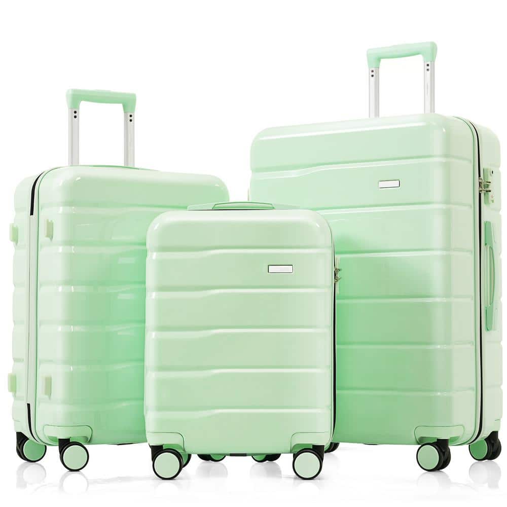Merax 3-Piece Light Green ABS Hardshell Spinner Luggage Set with TSA ...