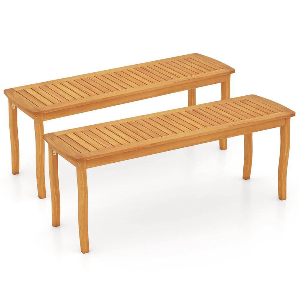 HONEY JOY 2PCS 48 in. Long Acacia Wood Bench Outdoor Wooden Dining ...