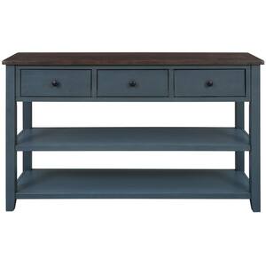 URTR 50 in.Navy Rectangle Wood Long Console Table with Drawers and 2 ...