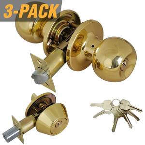 Premier Lock Antique Brass Entry Door Knob Combo Lock Set with Deadbolt ...