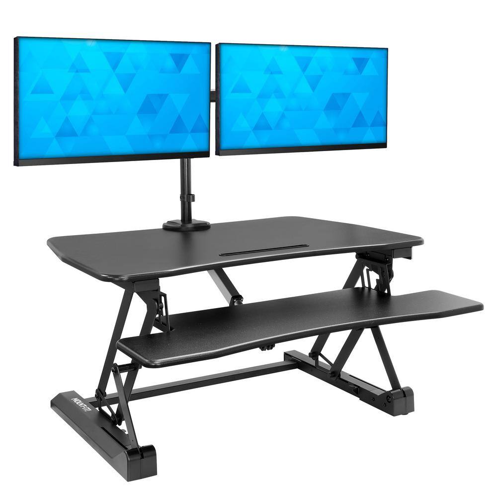 mount-it! 35.4 in. Rectangular Black Sit-Stand Desk Converter with Dual ...