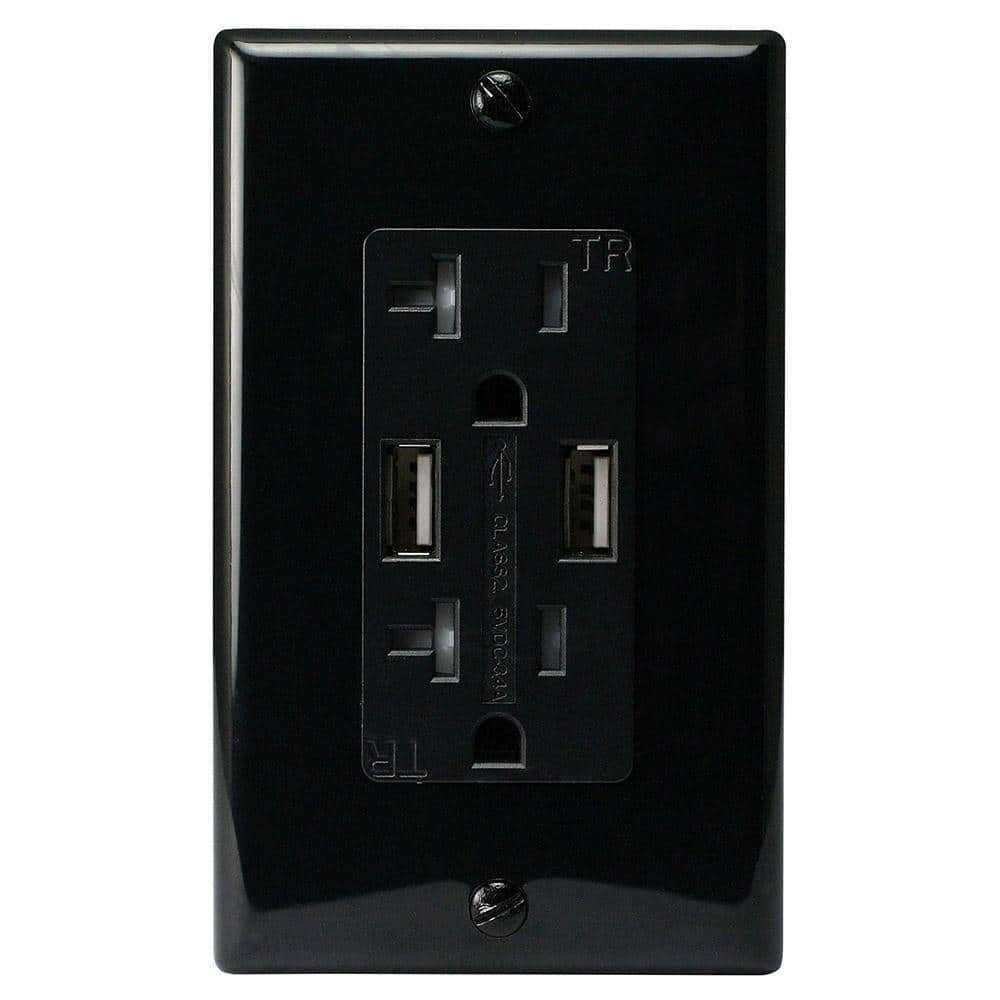 ASI Two 3.4 Amp USB Two 20 Amp AC Wall Outlet and USB Charging Ports ...
