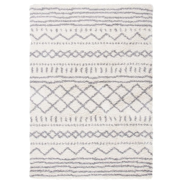 SAFAVIEH Arizona Shag Ivory/Gray 4 ft. x 6 ft.Geometric Lodge Area Rug ...