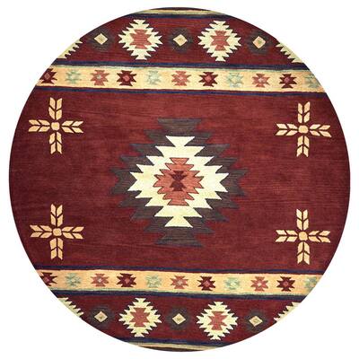 Ryder Burgundy 8 ft. x 8 ft. Round Native American/Tribal Area Rug ...