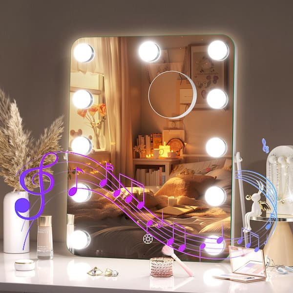 Vosuja 11 in. W x 14 in. H White Rectangle Framed LED Makeup Mirror ...