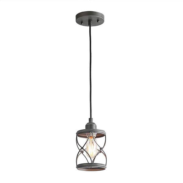 HUOKU 60-Watt 1-Light Antiqued Silver Cage;Lantern Pendant Light 5 in.W ...