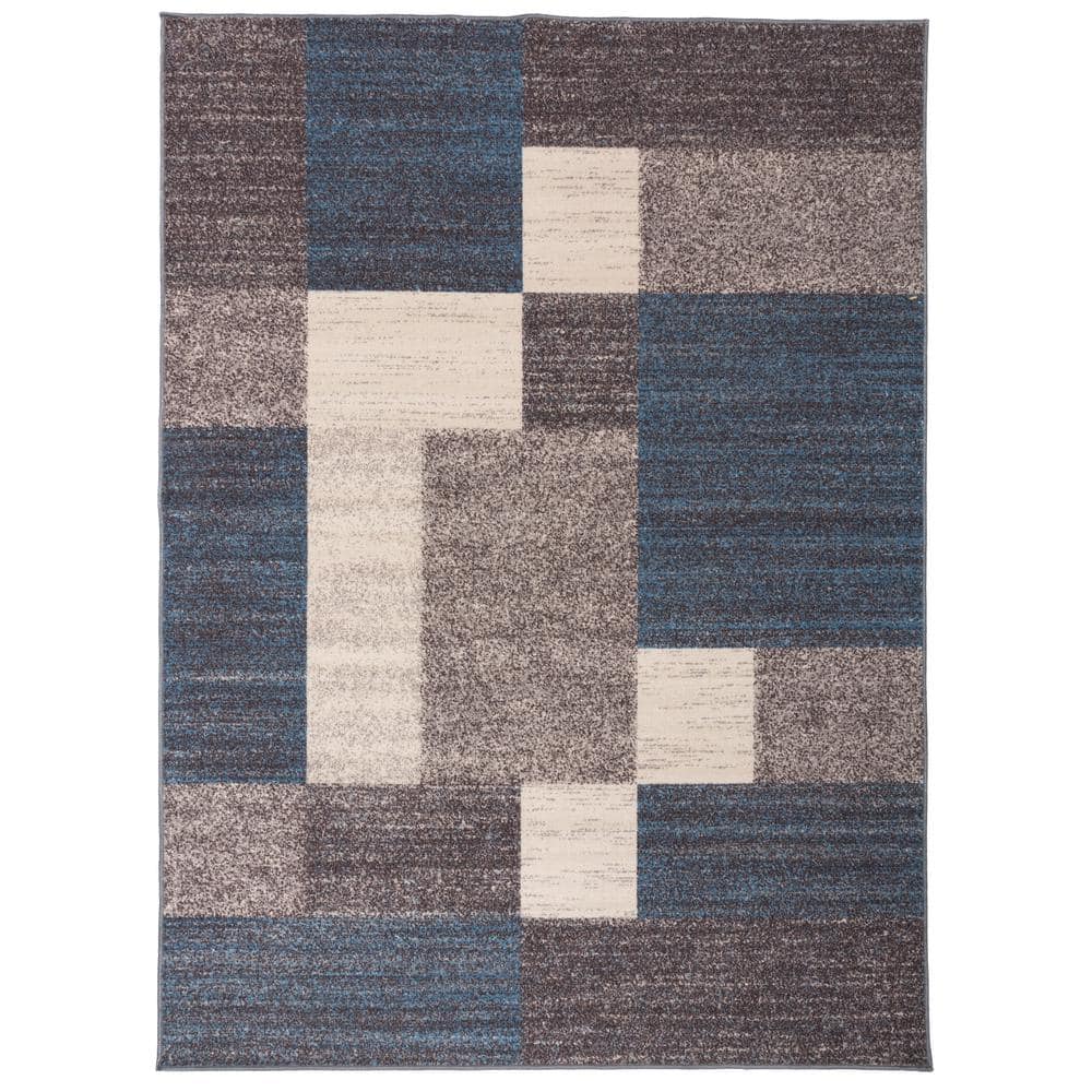 World Rug Gallery Geometric Boxes Design Non-Slip (Non-Skid) Blue 5 ft ...