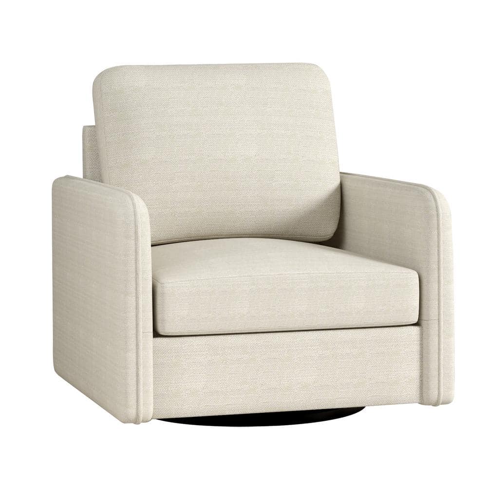 360° Wood Rotating Outdoor Rocking Chair with White Cushion Side ...