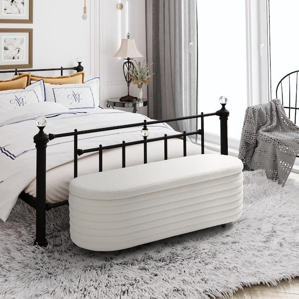 WESTINFURNITURE Bayville 54 in. Wide Oval Sherpa Upholstered Entryway ...