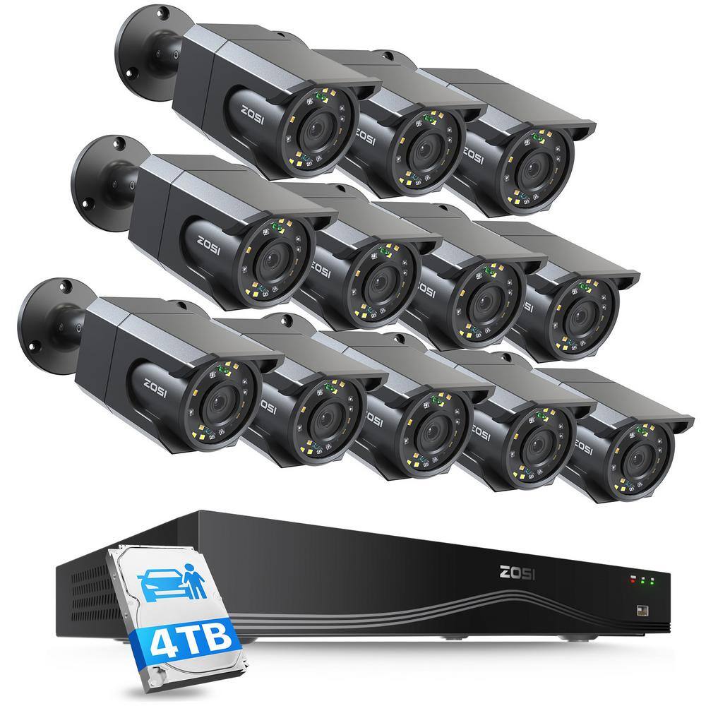 ZOSI 4K 8MP 24-Channel 4TB POE NVR Security Camera System with 12 Wired ...