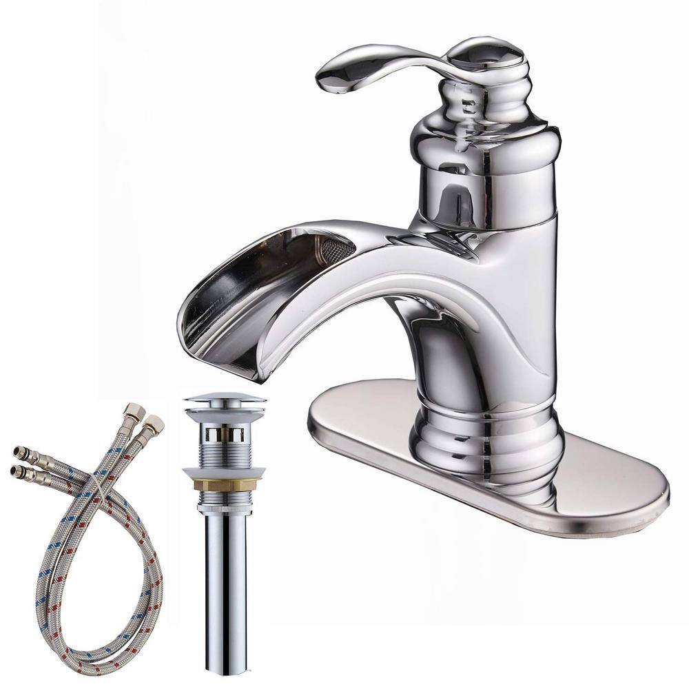 FORCLOVER Single Handle Low-Arc Single Hole Waterfall Bathroom Faucet ...