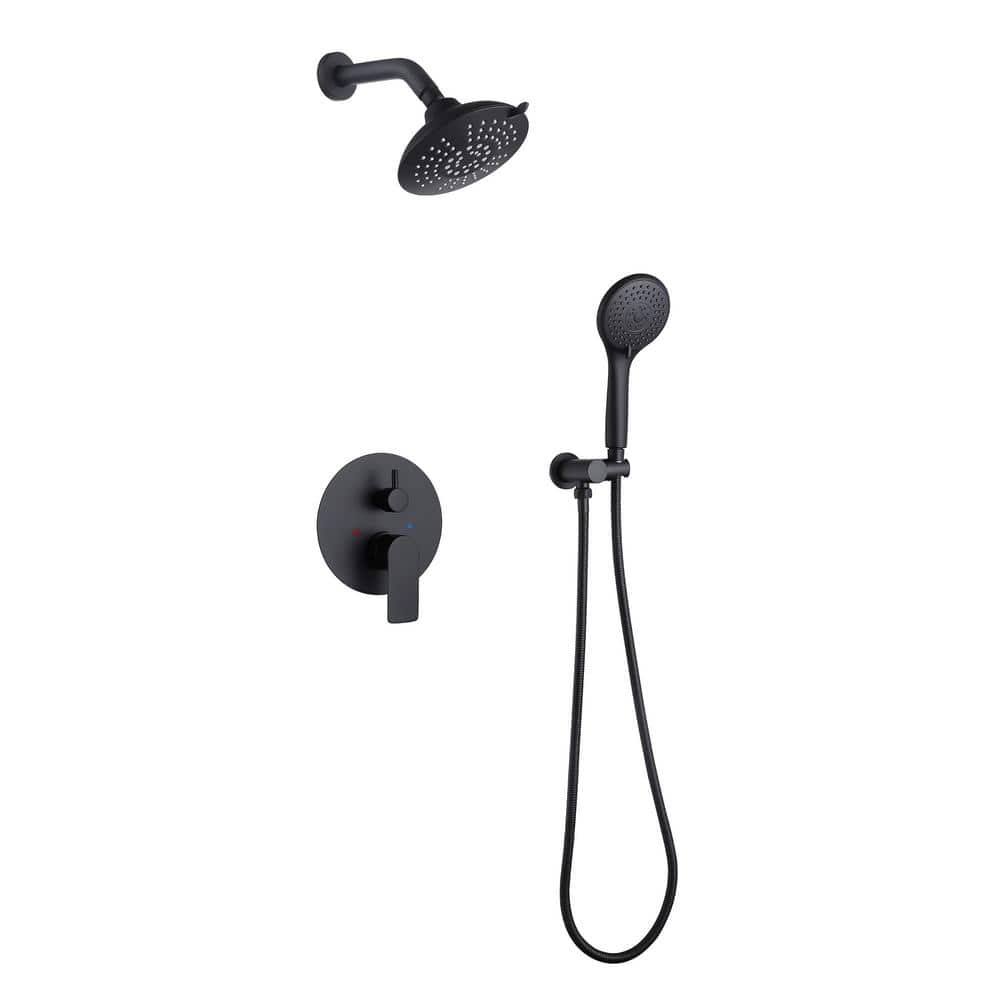 FLG Double Handle 5-Spray Round Shower Faucet with Hand Shower and 6 in ...