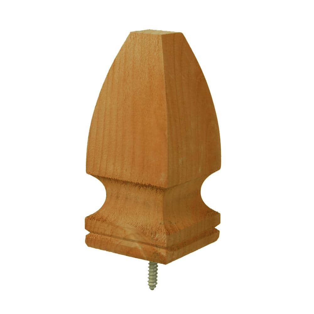 4 in. x 4 in. Pressure-Treated Southern Pine Finial Ball Top Cedar-Tone ...