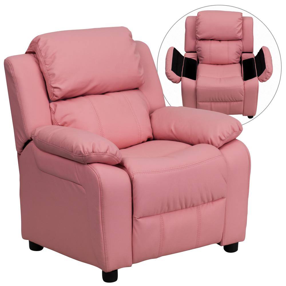 Flash Furniture Deluxe Padded Contemporary Pink Vinyl Kids Recliner ...