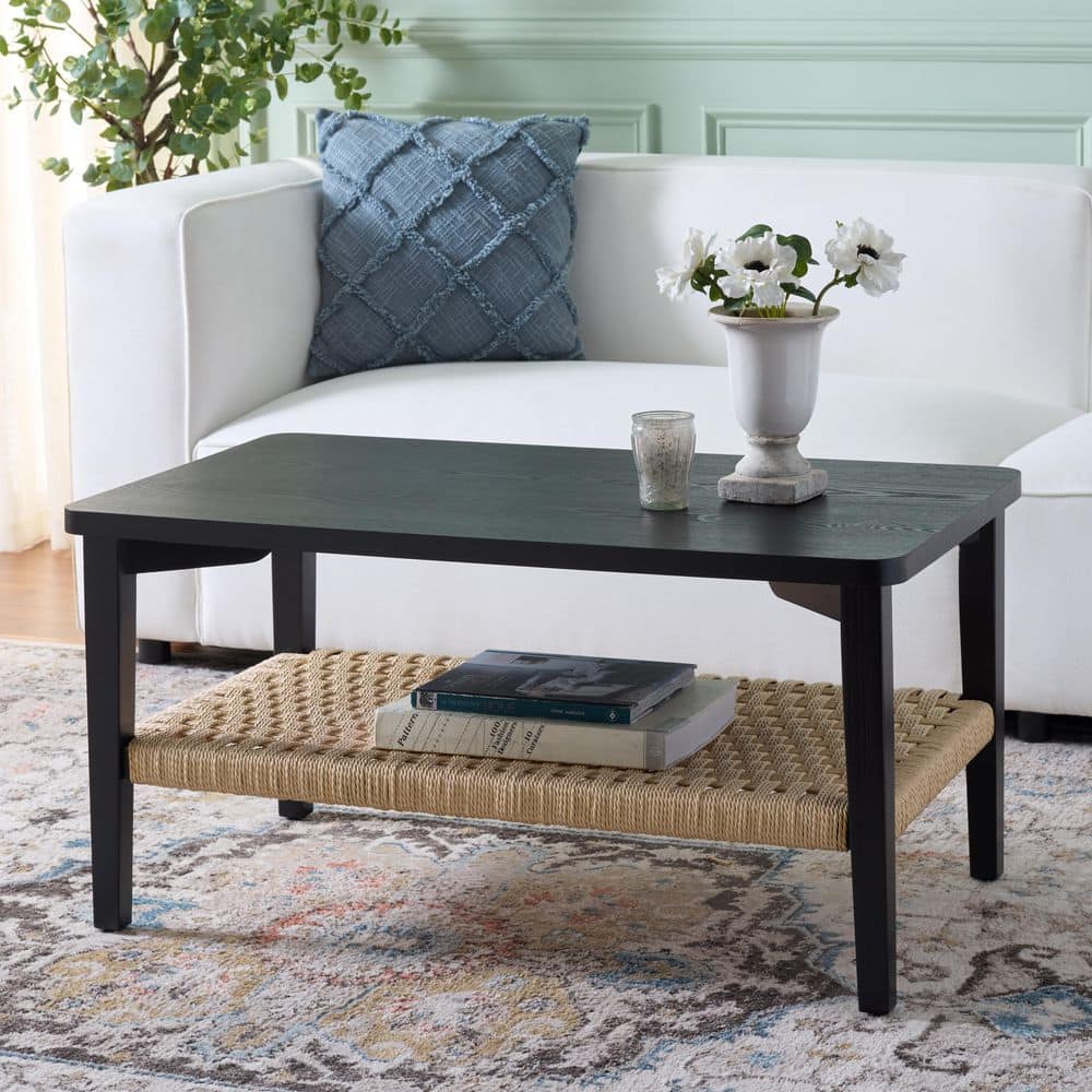 SAFAVIEH Dino 38 in. Black/Natural Rectangle Wood Coffee Table COF2313B ...