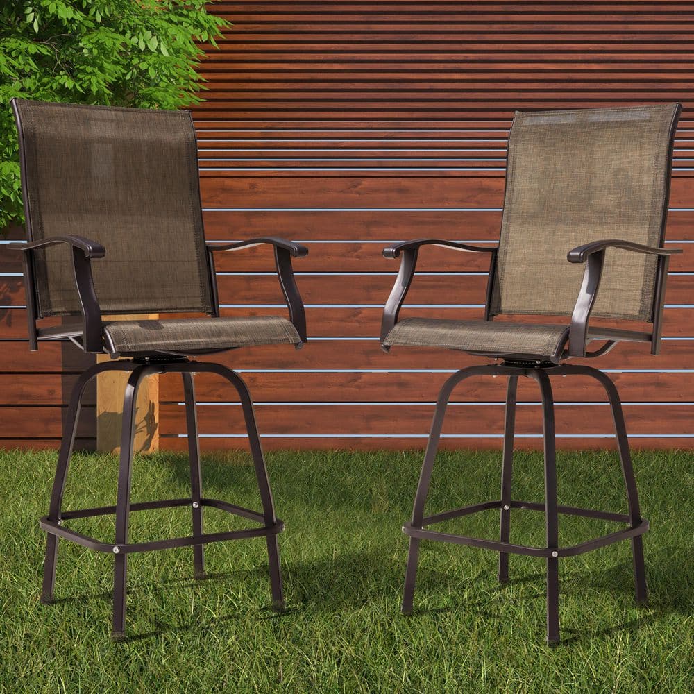 Nuu Garden Brown with Gold Speckles Swivel Metal Sling Outdoor Bar ...