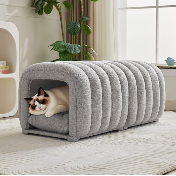 JEAREY 48 in. Light Gray Sherpa Fleece Bedroom Bench with Storage-Multi ...