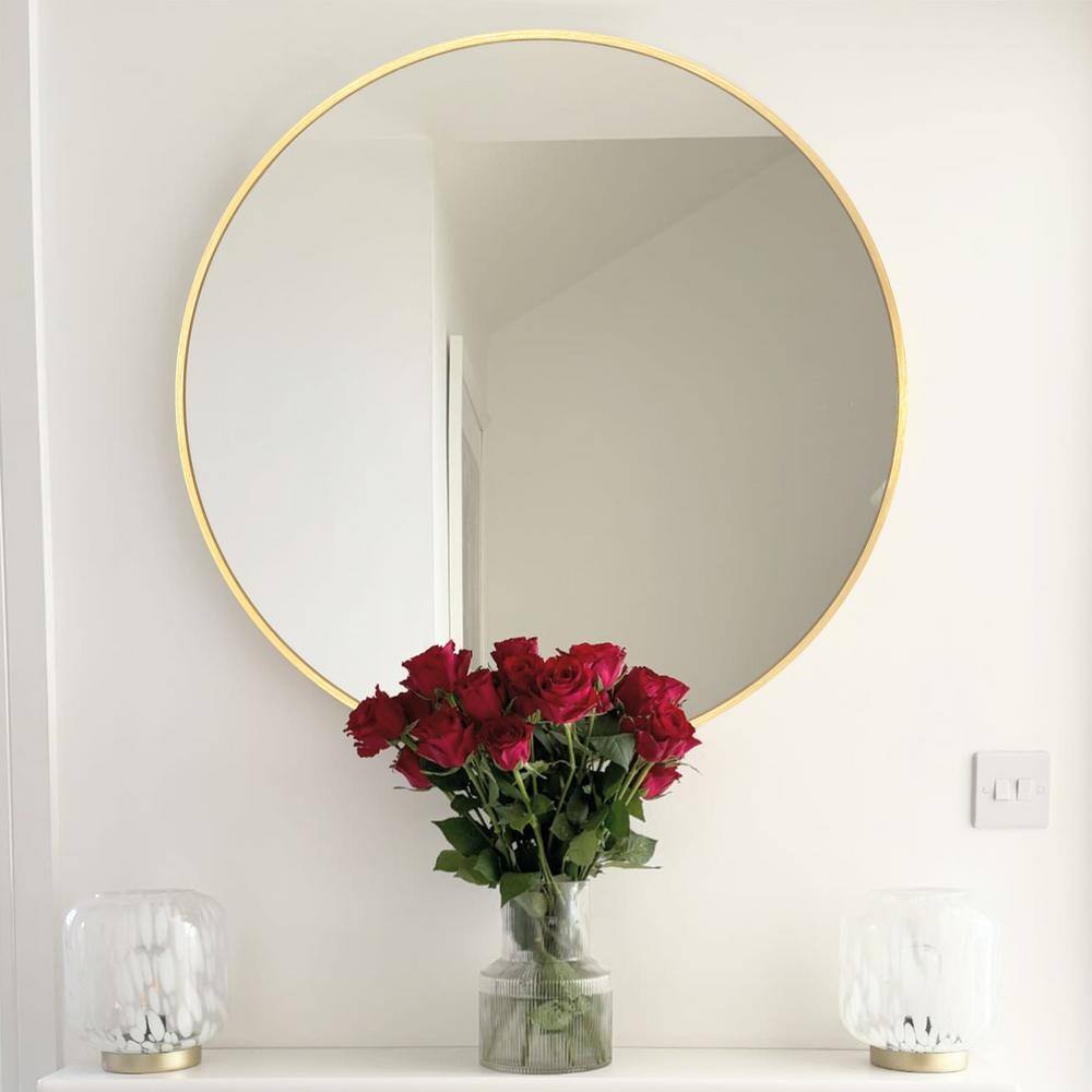 Sxiawe 24 in. W x 24 in. H Medium Round Aluminum Frame Wall Mounted ...