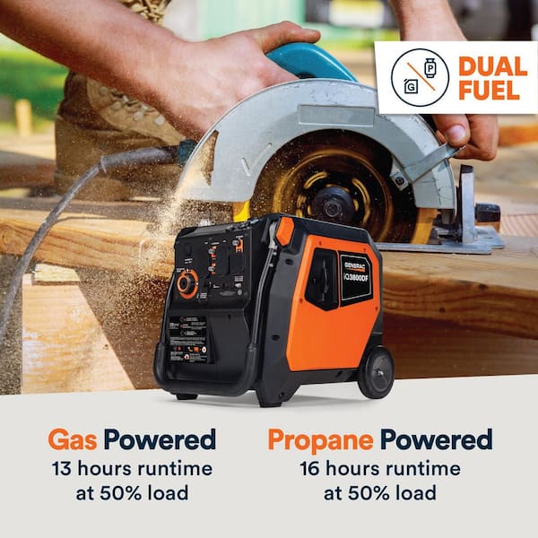 Generac 3800/3000-Watt Dual Fuel Inveter Generator, Fully Enclosed Case ...