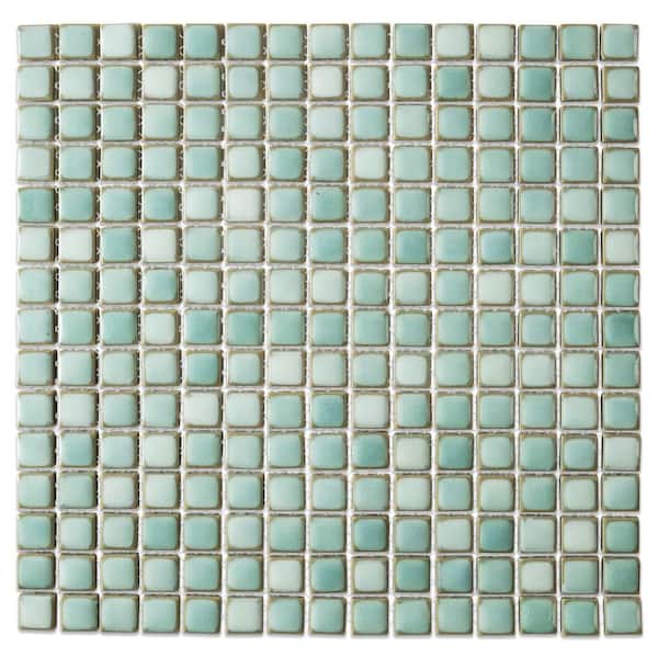 Merola Tile Hudson Edge Mint Green 6 in. x 6 in. Porcelain Mosaic Take ...