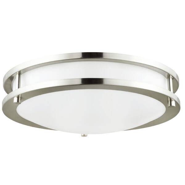 E ENERGETIC LIGHTING 12 in. Brushed Nickel Round Double Ring LED Flush ...