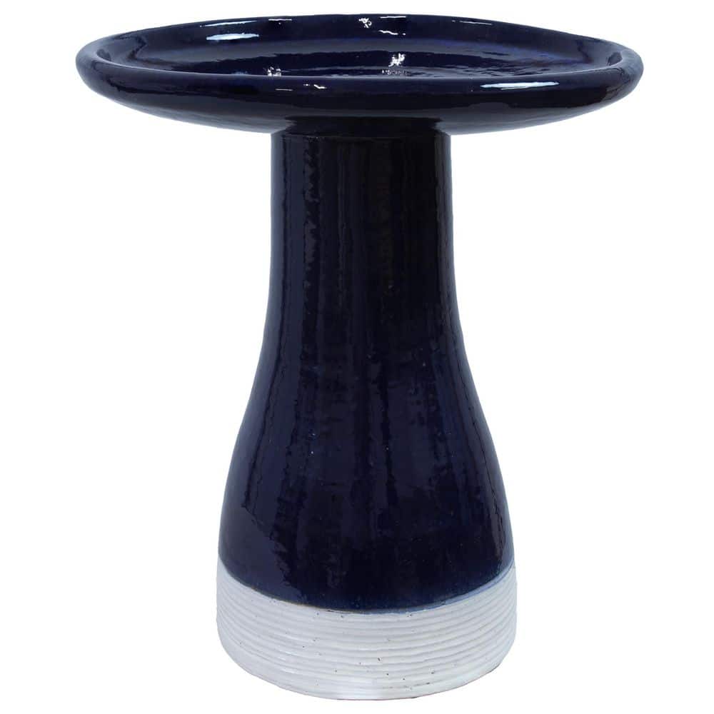 Sunnydaze Duo-Tone Outdoor Glazed Ceramic Bird Bath-21 in-Midnight Blue ...