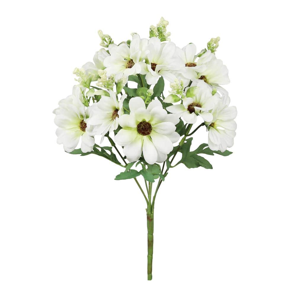 LIVING LUXURY 13 in. Petite Cream White Artificial Daisy Flower Stem ...