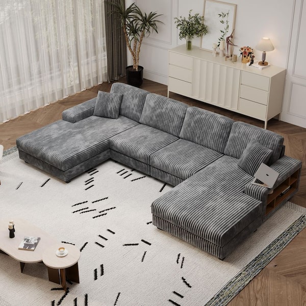Noble House Raventon Modern 137 in. Square Arm Corduroy Fabric ...