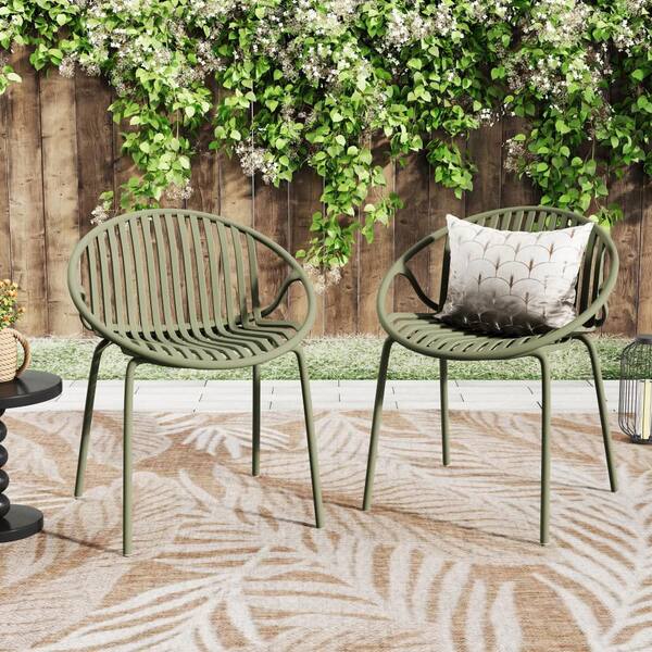 Modern Green Patio Dining Chairs Stackable Chairs with Breathable ...