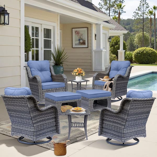 DWIOM Gray 8-Piece Wicker Patio Conversation Set Swivel Rocking Chairs ...