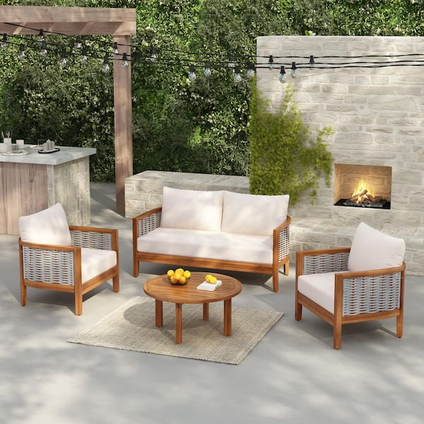 CHRISTOPHER KNIGHT HOME Mavis Outdoor 4-Piece Solid Wood and Rope Woven ...