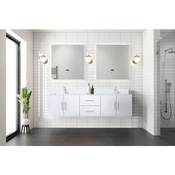 Lexora Geneva 72 in. W x 22 in. D Glossy White Double Bath Vanity ...