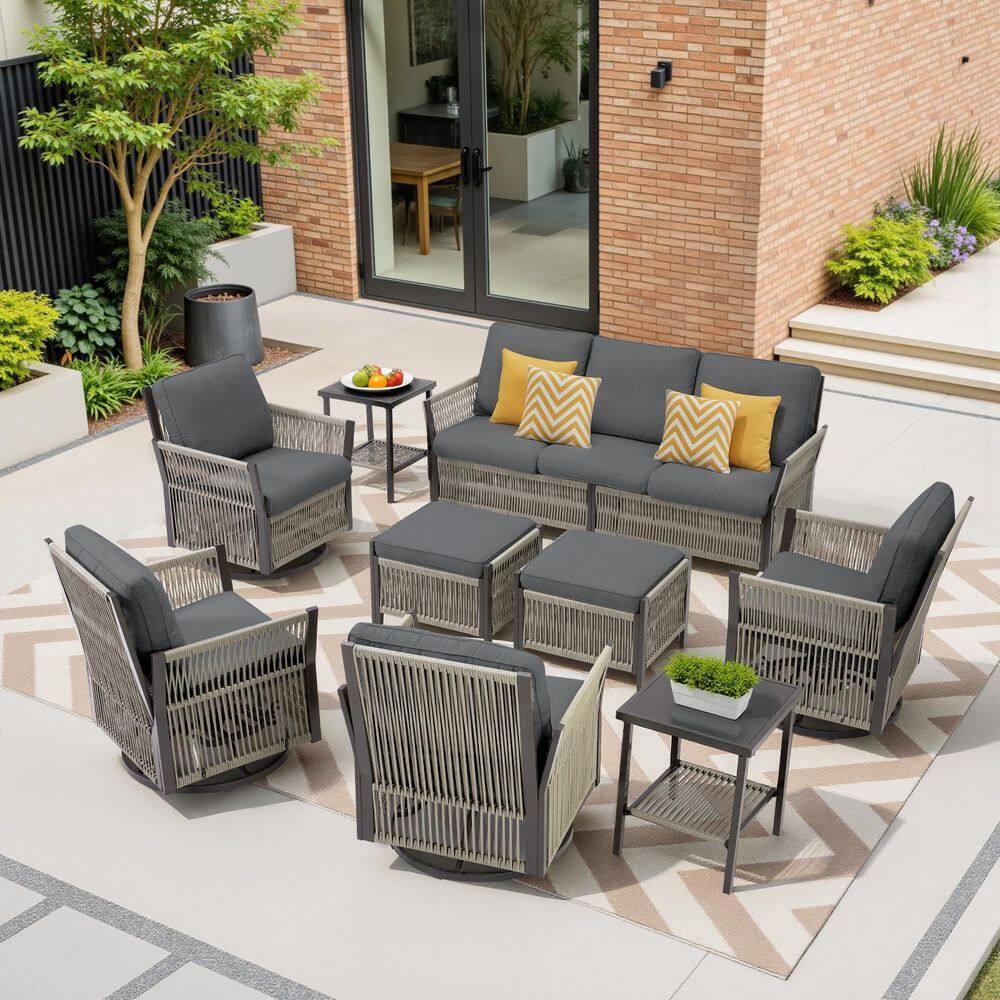 AMCLOBA 9-Pieces Wicker Outdoor Patio Conversation Set, Including Sofa ...