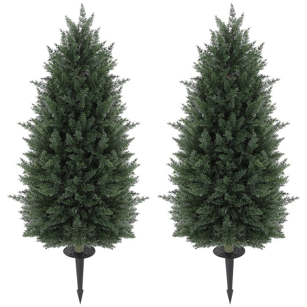 HOMCOM 3.6 ft. Artificial Cypress Topiary Tree, (Set of 2) Indoor ...