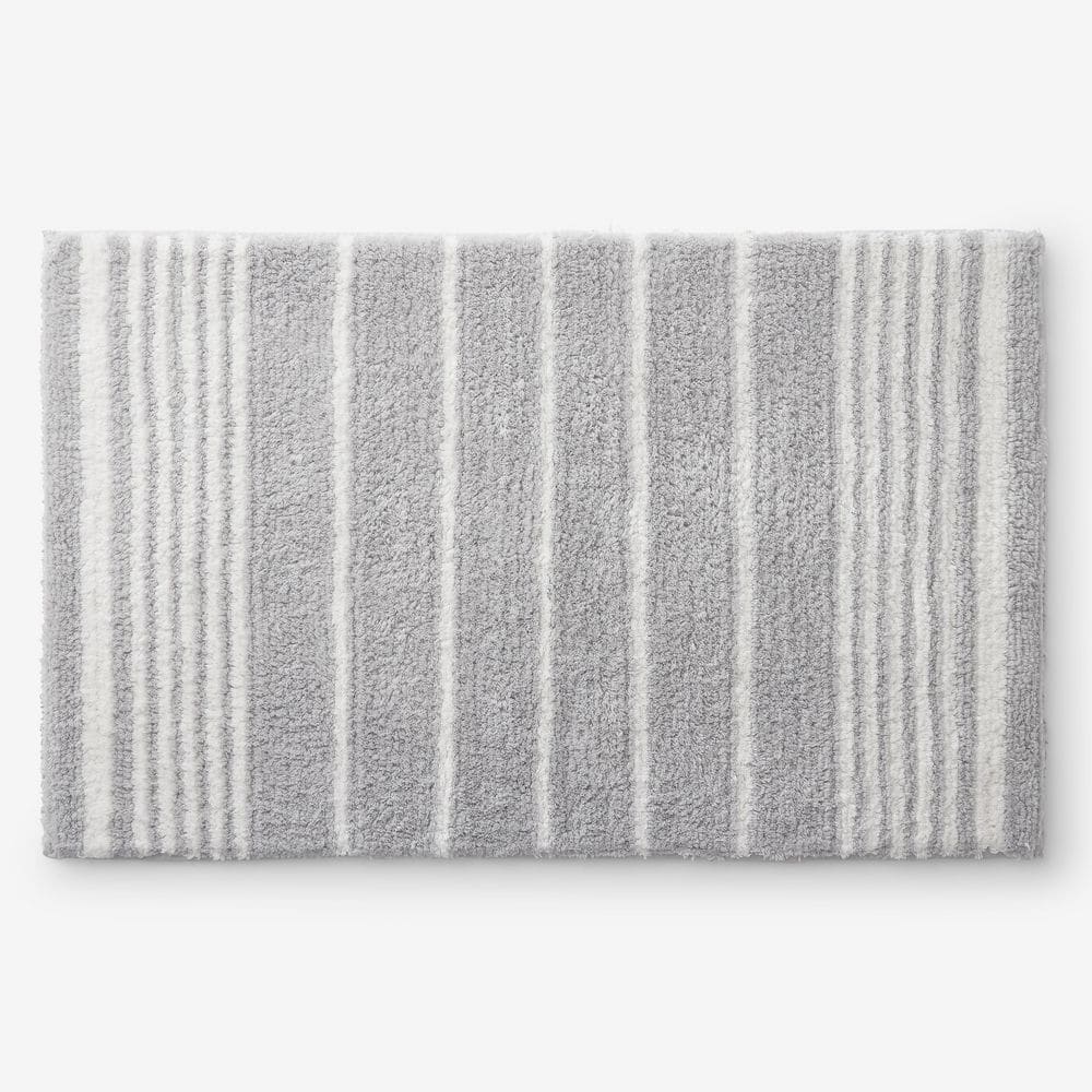 The Company Store Company Cotton Plush Spa Stripe 24 in. x 40 in. Gray ...