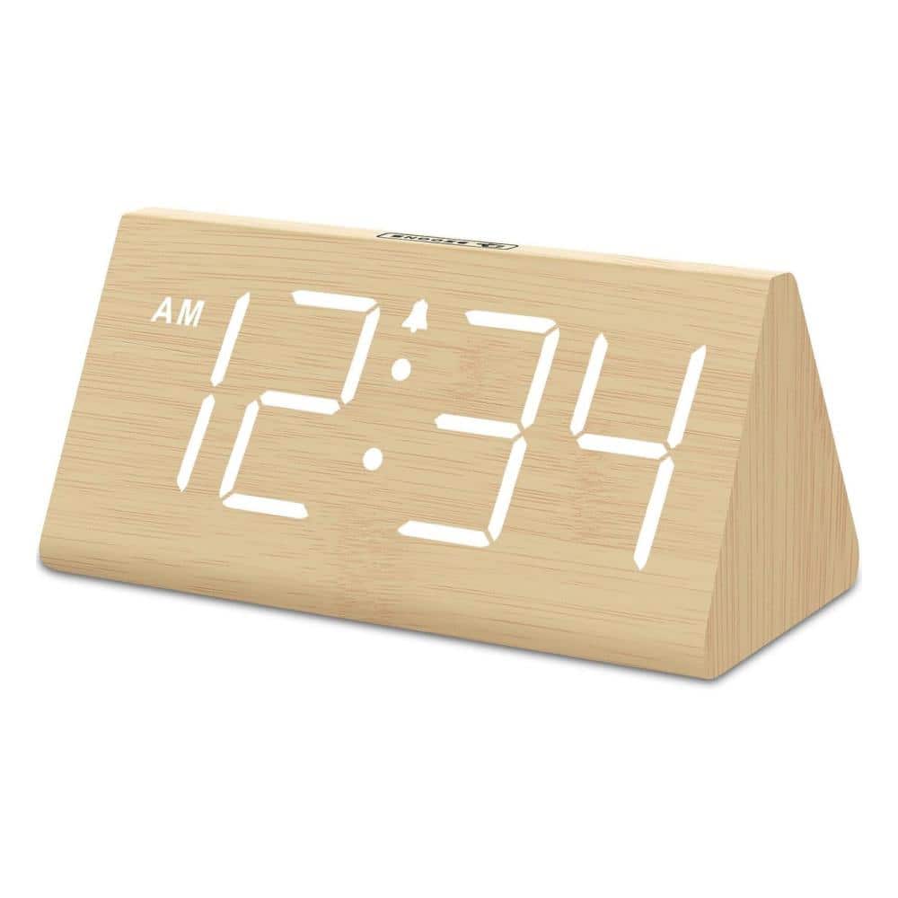 Afoxsos Wooden Digital Alarm Clocks with Large Numbers, Dimmer, Snooze ...