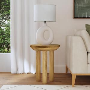 HomePop 18 in. Walnut Mango Wood Round End Table with 3 Post Legs K8794 ...