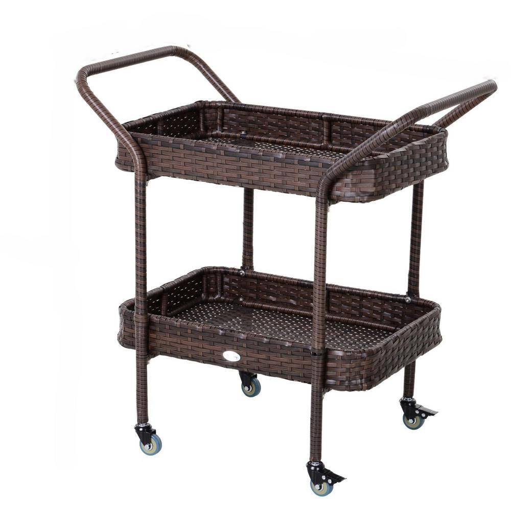 Otryad Rattan Wicker Serving Cart with 2-Tier Open Shelf, Outdoor ...